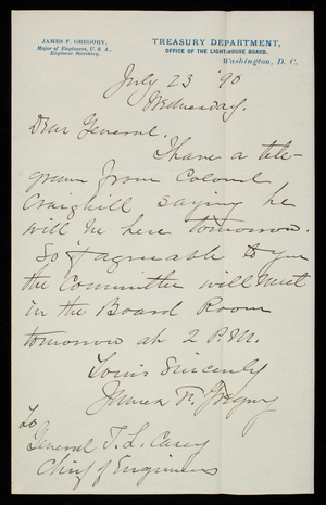 James F. Gregory to Thomas Lincoln Casey, July 23, 1890 - Digital ...