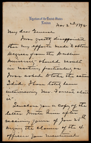 James Post to Thomas Lincoln Casey, November 2, 1892 - Digital Commonwealth