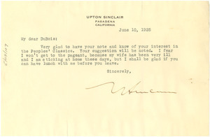 Letter from Upton Sinclair to W. E. B. Du Bois - Digital Commonwealth