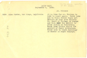 Telegram from The Interracial Committee of San Diego to William Pickens ...