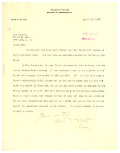 Letter from Wellesley College to Crisis - Digital Commonwealth