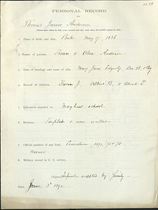 Personal record of Thomas J. Anderson (1288) - Digital Commonwealth