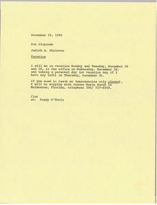 Memorandum from Judith A. Chilcote to Pat Claycomb - Digital Commonwealth