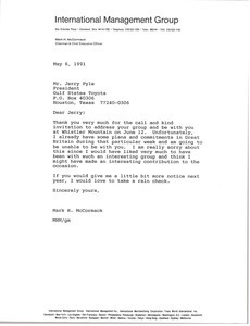 Letter from Mark H. McCormack to Jerry Pyle - Digital Commonwealth