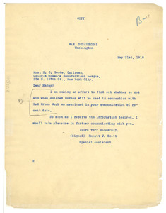 Letter from U.S. War Department to Colored Woman's Non-Partisan League ...
