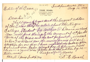 Letter from N. E. Busch to the Crisis - Digital Commonwealth