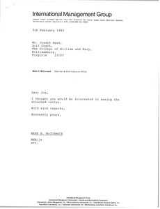 Letter from Mark H. McCormack to Joseph Agee - Digital Commonwealth