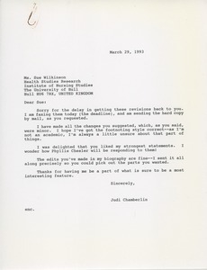 Letter from Judi Chamberlin to Sue Wilkinson - Digital Commonwealth