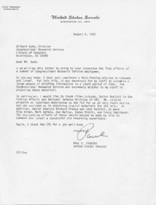 Letter to Gilbert Gude from Senator Paul E. Tsongas thanking the ...