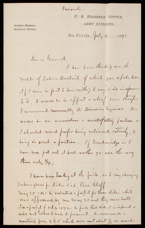 [Cyrus] B. Comstock to Thomas Lincoln Casey, July 11, 1893 - Digital ...