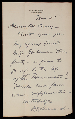 W. A. Severard to Thomas Lincoln Casey, November 8, 1885 - Digital ...