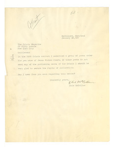 Letter from Obie McCollum to Crisis - Digital Commonwealth