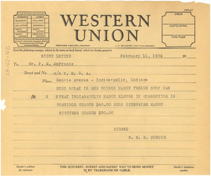 Telegram from W. E. B. Du Bois to the Indianapolis YMCA - Digital ...