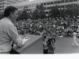 Mayor Raymond L. Flynn speaking to crowd on City Hall Plaza - Digital ...