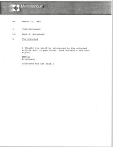 Memorandum from Mark H. McCormack to Todd McCormack - Digital Commonwealth