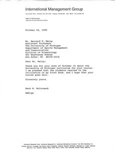 Letter from Mark H. McCormack to Bernard P. Maloy - Digital Commonwealth