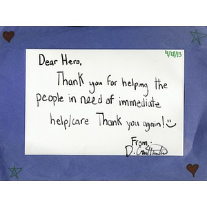 Letter to Boston Medical Center ("Dear Hero...") - Digital Commonwealth