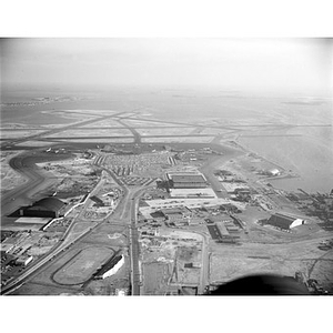 East Boston over Logan International Airport to the control tower ...