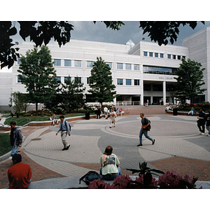 Students in Snell Library courtyard - Digital Commonwealth