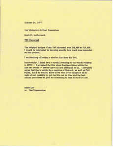 Memorandum from Mark H. McCormack to Jay Michaels and Arthur Rosenblum ...