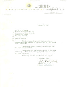 Letter from Chicago Defender to W. E. B. Du Bois - Digital Commonwealth