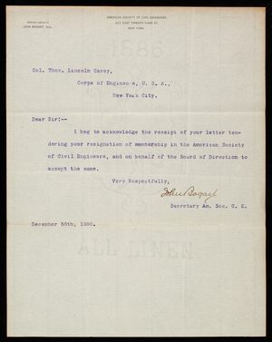 John Bogart to Thomas Lincoln Casey, December 30, 1886 - Digital ...