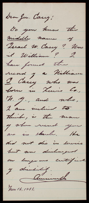 Colonel Fred Ainsworth to Thomas Lincoln Casey, November 16, 1893 ...