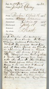 Tewksbury Almshouse Intake Record: Cheney, Joseph - Digital Commonwealth