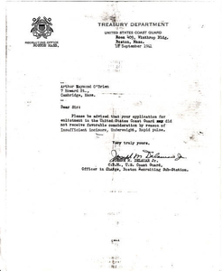 Rejection letter from Coast Guard - Digital Commonwealth