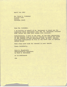 Letter from Rita M. Shackleton to Terry L. Linkemer - Digital Commonwealth