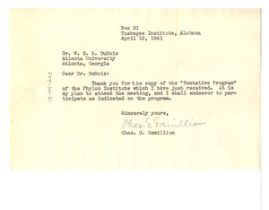 Letter from Tuskegee Institute to W. E. B. Du Bois - Digital Commonwealth