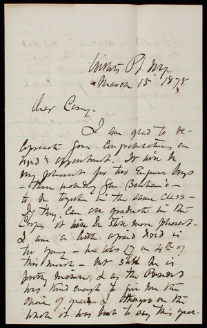 General Henry L. Abbot to Thomas Lincoln Casey, March 15, 1875 ...