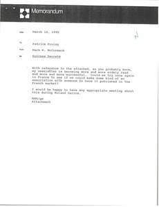 Memorandum from Mark H. McCormack to Patrick Proisy - Digital Commonwealth