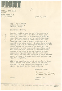 Letter from Fight against war and fascism to W. E. B. Du Bois - Digital ...