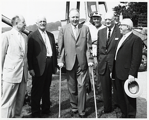 Mayor John F. Collins with unidentified men at groundbreaking ceremony ...