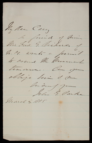 John Parke to Thomas Lincoln Casey, March 5, 1885 - Digital Commonwealth