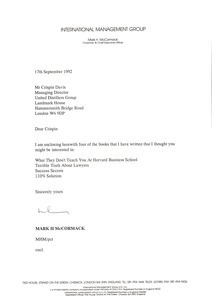 Letter from Mark H. McCormack to Crispin Davis - Digital Commonwealth