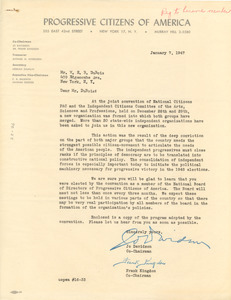 Letter from Progressive Citizens of America to W. E. B. Du Bois ...