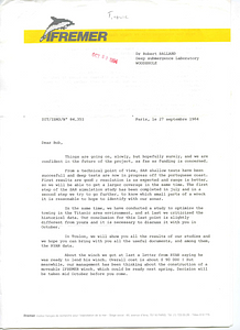 Correspondence: Letter from Jean Jarry (IFREMER) to Dr. Robert Ballard ...