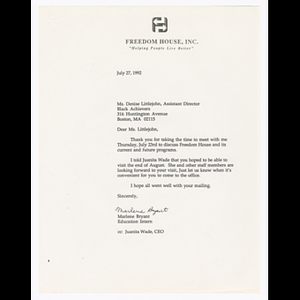 Letter from Marlene Bryant to Ms. Denise Littlejohn about previous ...