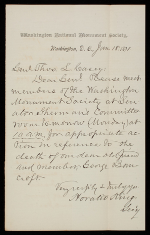 Horatio King to Thomas Lincoln Casey, January 18, 1891 - Digital ...