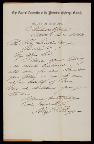 Bishop Burgess to Thomas Lincoln Casey, October 4, 1883 - Digital ...