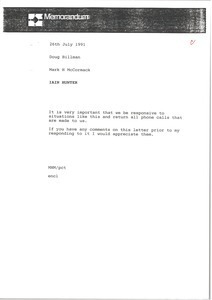 Memorandum from Mark H. McCormack to Doug Billman - Digital Commonwealth