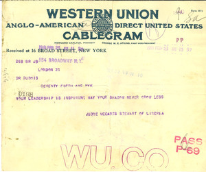 Telegram from Judge McCants Stewart to W. E. B. Du Bois - Digital ...