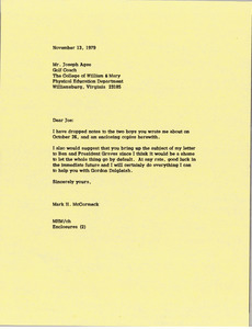 Letter from Mark H. McCormack to Joseph Agee - Digital Commonwealth