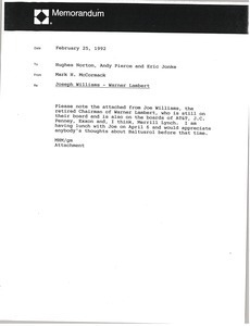 Memorandum from Mark H. McCormack to Hughes Norton, Andy Pierce and ...