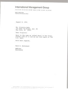 Letter from Mark H. McCormack to Virginia Wade - Digital Commonwealth