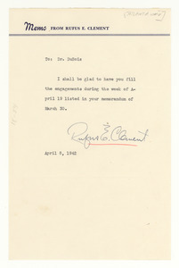 Memo from Rufus E. Clement to W. E. B. Du Bois - Digital Commonwealth