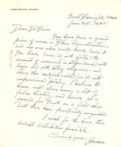 Letter from James Weldon Johnson to W. E. B. Du Bois - Digital Commonwealth