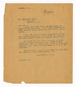Letter from Leo and Lucille Frank to Mr. Ferdinand Earle, May 18, 1915 - Digital Commonwealth